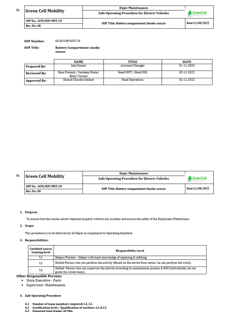 59.EV SOP - Battery Compartment Smoke Sensor R&R | PDF | Vehicle ...