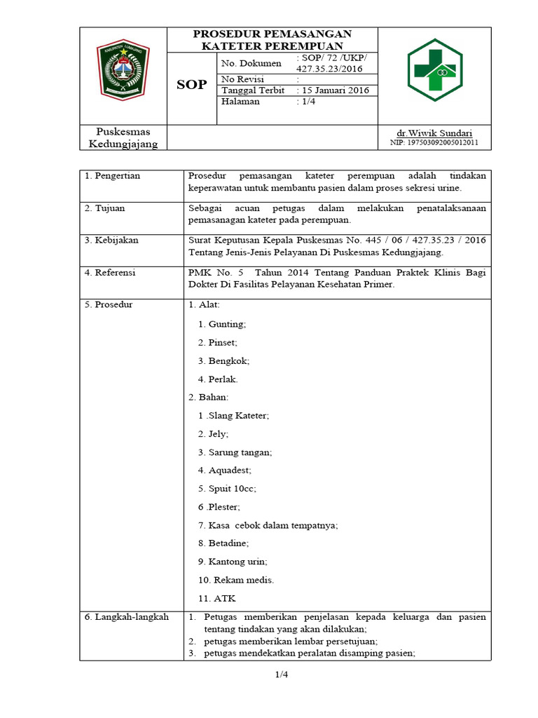 Prosedur Pemasangan Kateter Perempuan | PDF