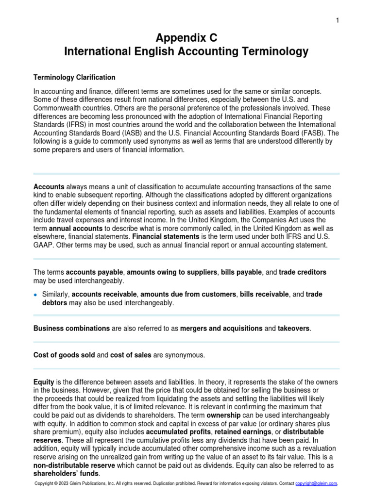 International English Accounting Terminology | PDF | Equity (Finance ...
