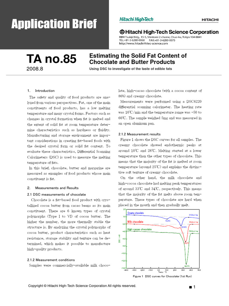 Solid Fat Content in Chocolate & Butter | PDF | Differential Scanning ...