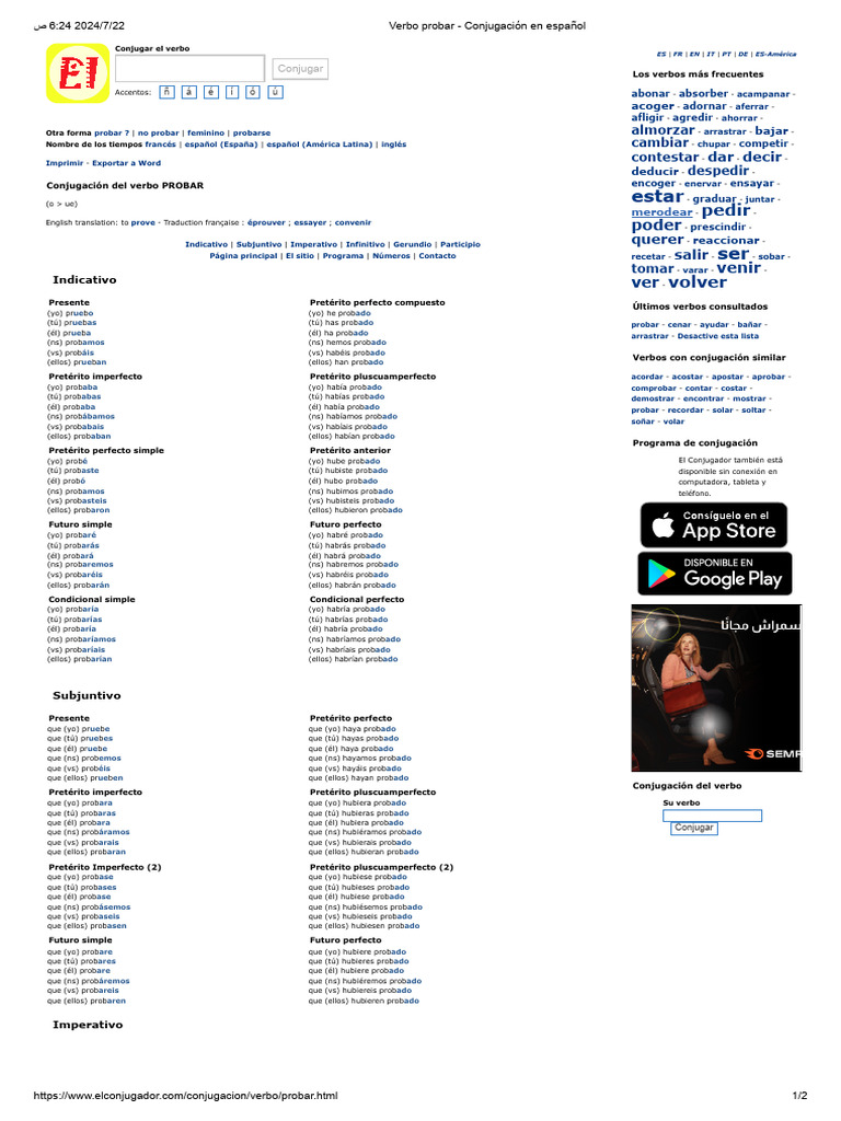 Verbo probar - Conjugación en español | PDF | Conjugación gramatical ...