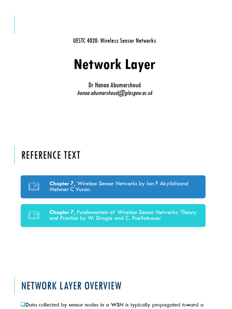 Lecture 9 Network Layer | PDF | Routing | Wireless Sensor Network Lecture 9 Network Layer | PDF | Routing | Wireless Sensor Network