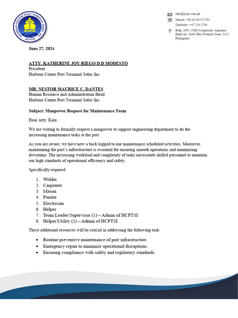 Letter - Manpower Request | PDF | Human Resources | Business