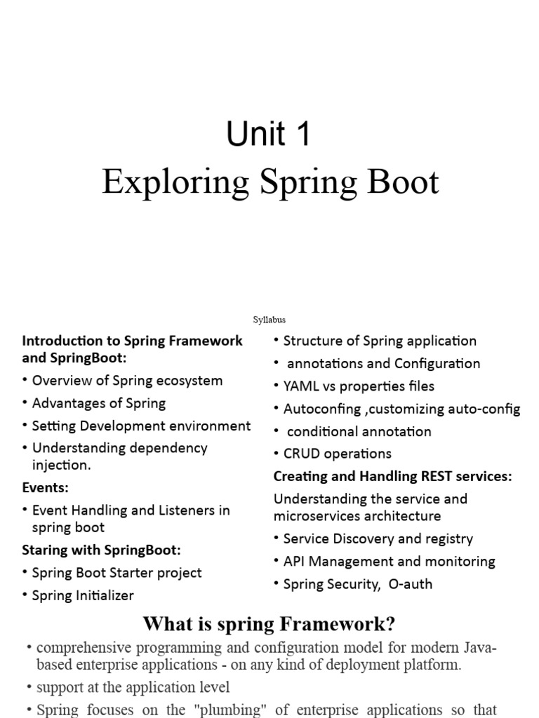 Spring Boot Framework Overview Guide | PDF | Spring Framework | Systems ...