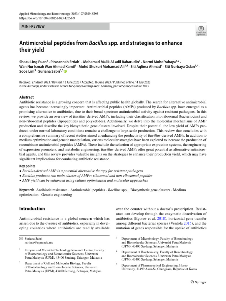 Antimicrobial Peptides From Bacillus Spp. and Strategies To Enhance Their Yield | PDF ...