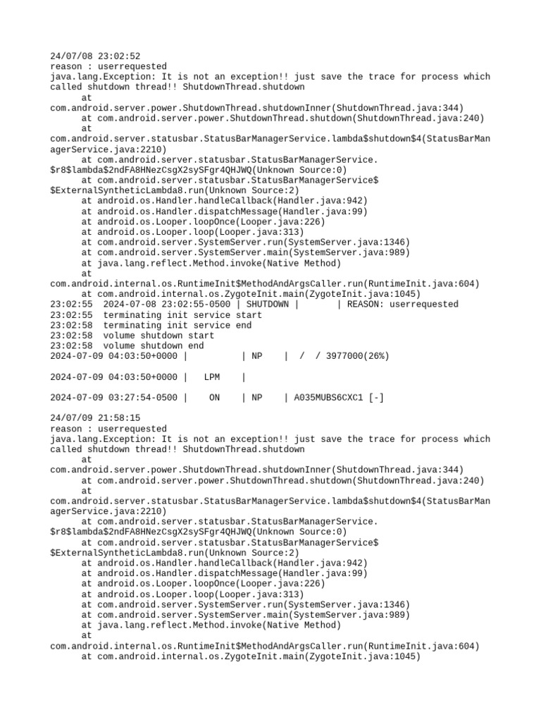 Android Shutdown Process Logs | PDF | Java (Programming Language) | Software Industry