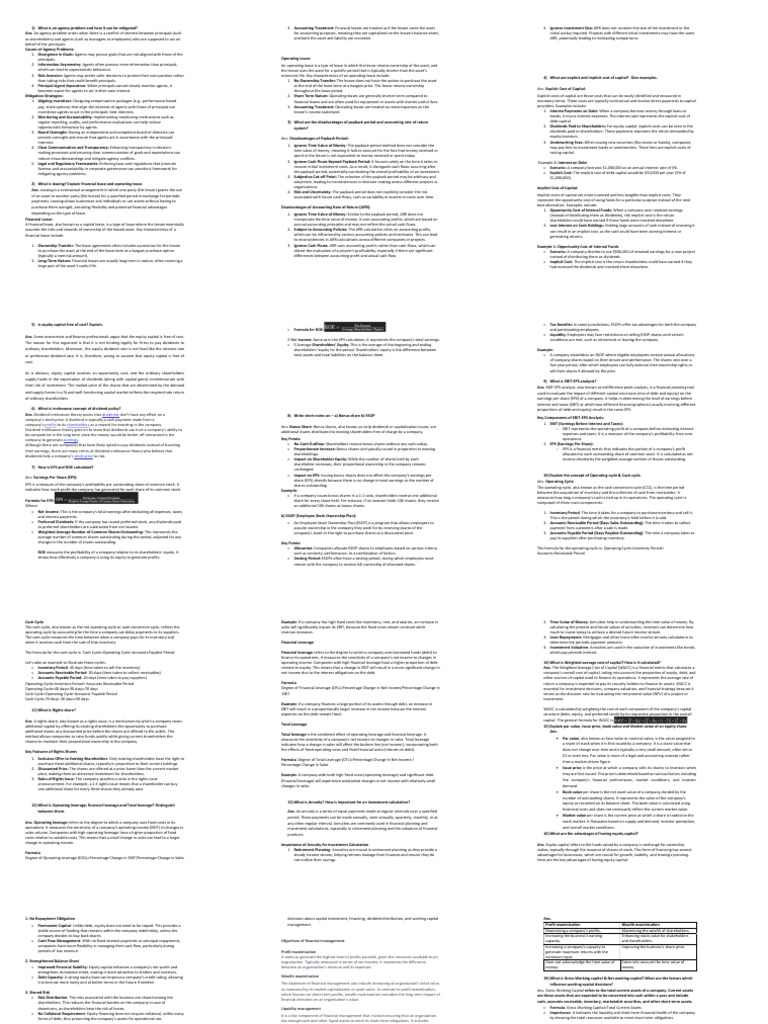 FM - Theory Suggestions - Docx Final | PDF | Stocks | Dividend