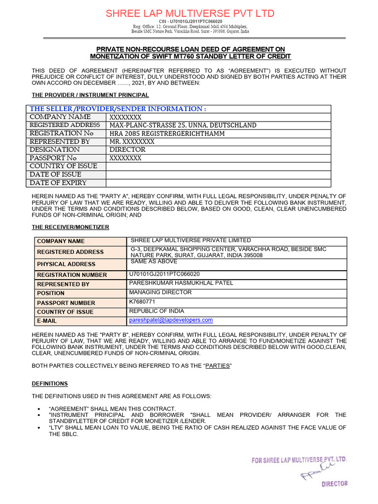 2901-Agreement SBLC 1b DB Bank | PDF | Letter Of Credit | Arbitration