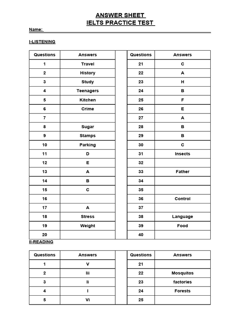 IELTS Practice Test Answer Sheet | PDF | Agriculture | Farmer