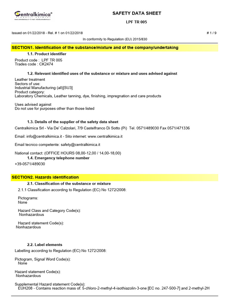 MSDS LPF TR 005 EN Rel. 1 | PDF | Toxicity | Dangerous Goods