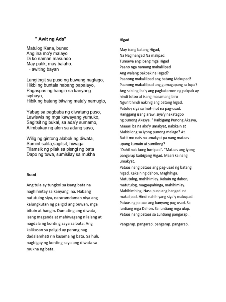 Tula Sa Filipino 6 | PDF