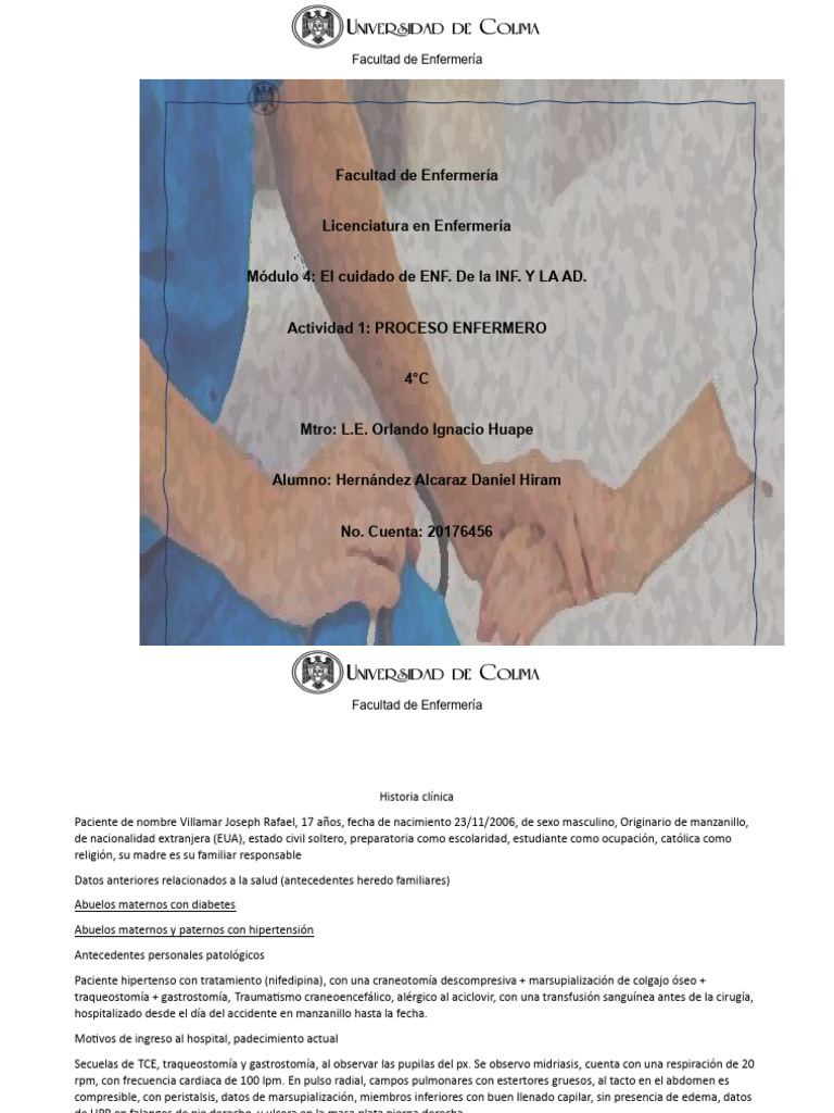 Proceso de Atención de Enfermería Del Paciente Villamar Joseph Rafael ...
