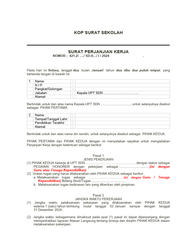 Kop Surat Sekolah: Nomor: 421.2/ ./ Sd-0 / I / 2024 | PDF