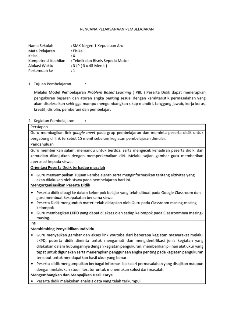 RPP Pengukuran | PDF | Seni