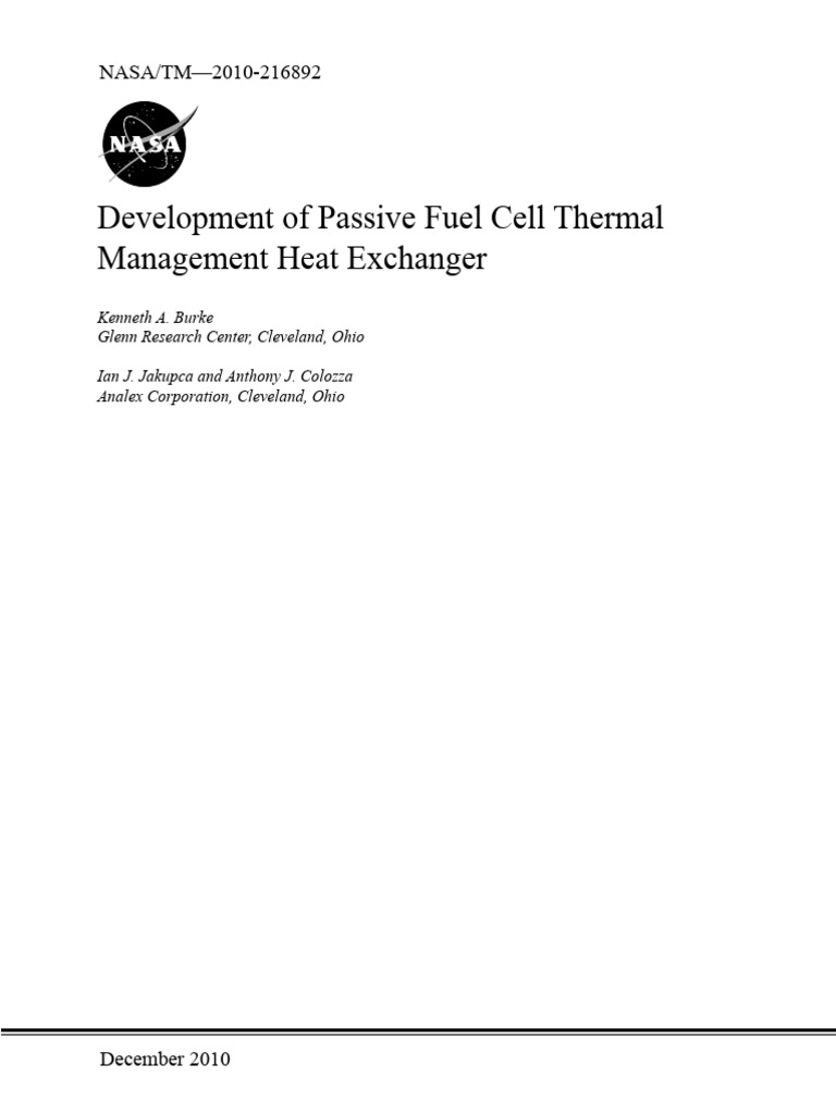 Development of Passive Fuel Cell Thermal Management Heat Exchanger ...