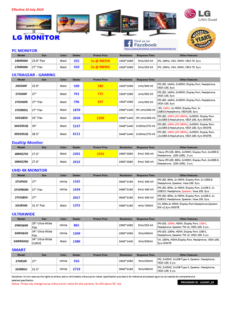LG Monitor - Price List - 100724 | PDF | Computer Monitor | Video