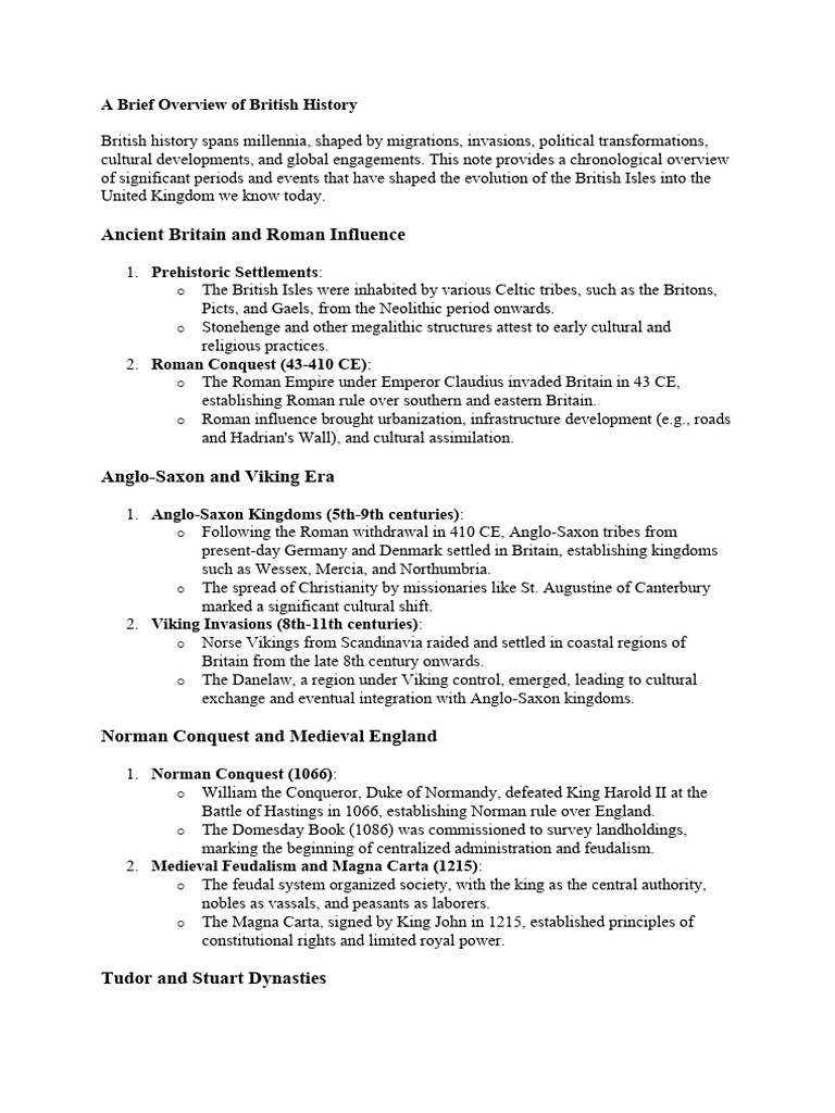 A Brief Overview of British History | PDF | Anglo Saxons | British Empire