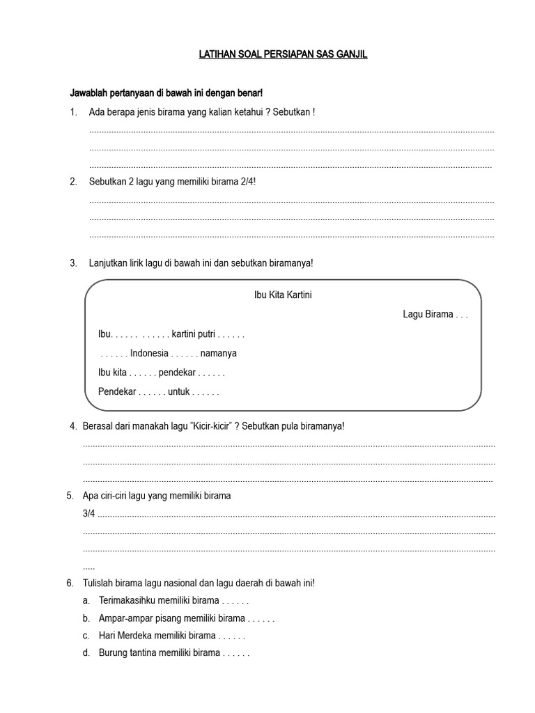 Latihan Soal Persiapan Sas Ganjil KLS 2 | PDF | Griya & Taman