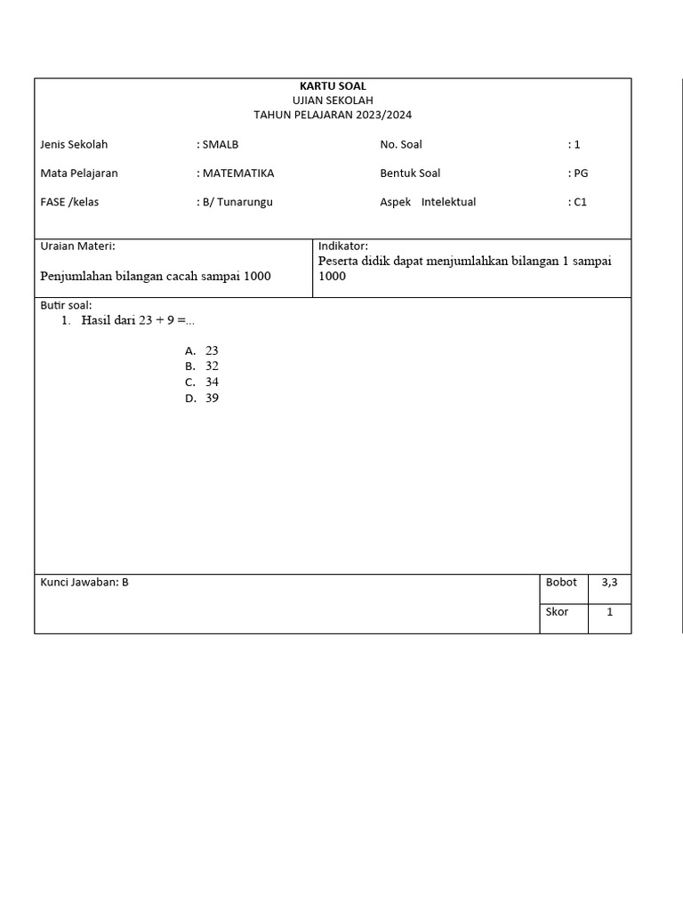 Kartu Soal Smalb B | PDF