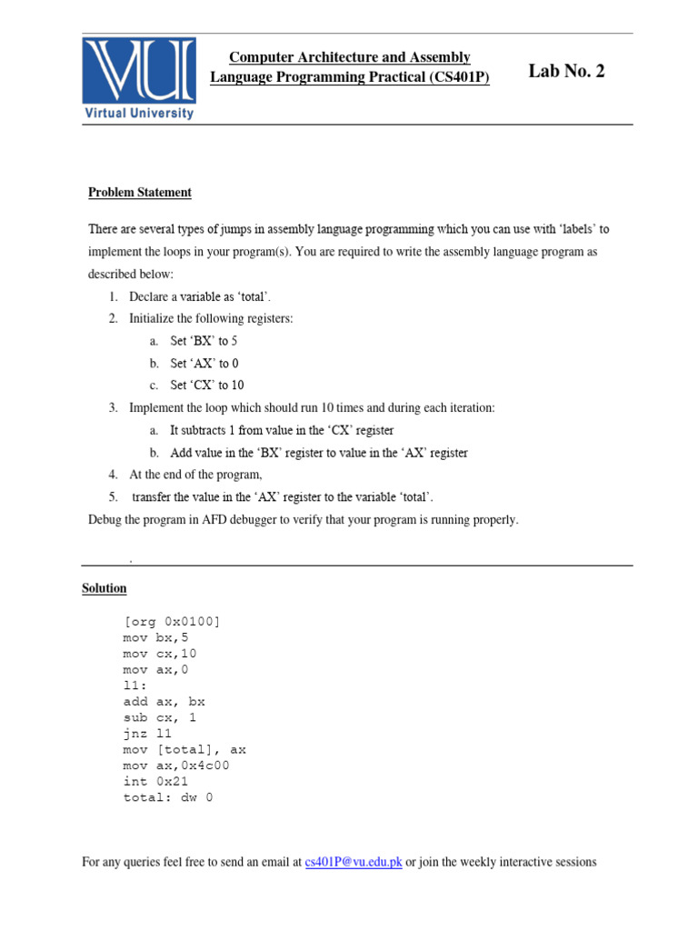 Assembly Language Loop Implementation | PDF | Computers | Technology & Engineering