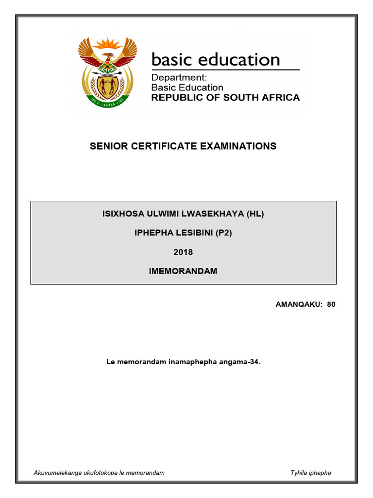 IsiXhosa HL P2 May-June 2018 Memo | PDF
