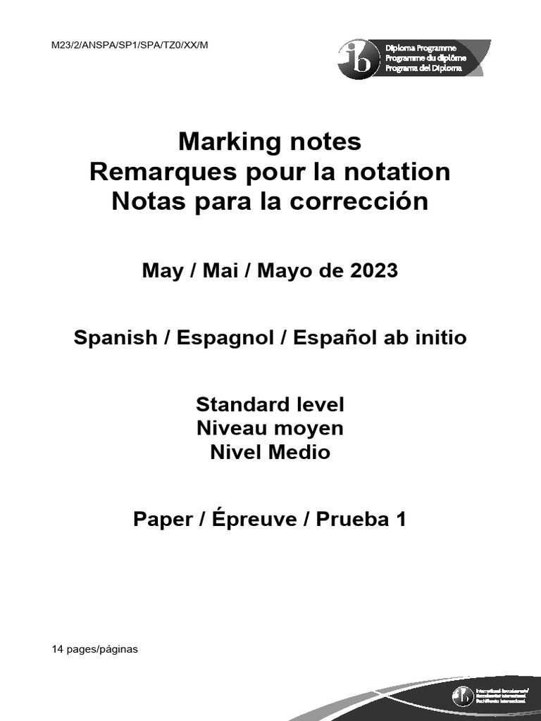 Spanish Ab Initio Paper 1 TZ2 SL Markscheme Spanish | PDF | Escritores ...