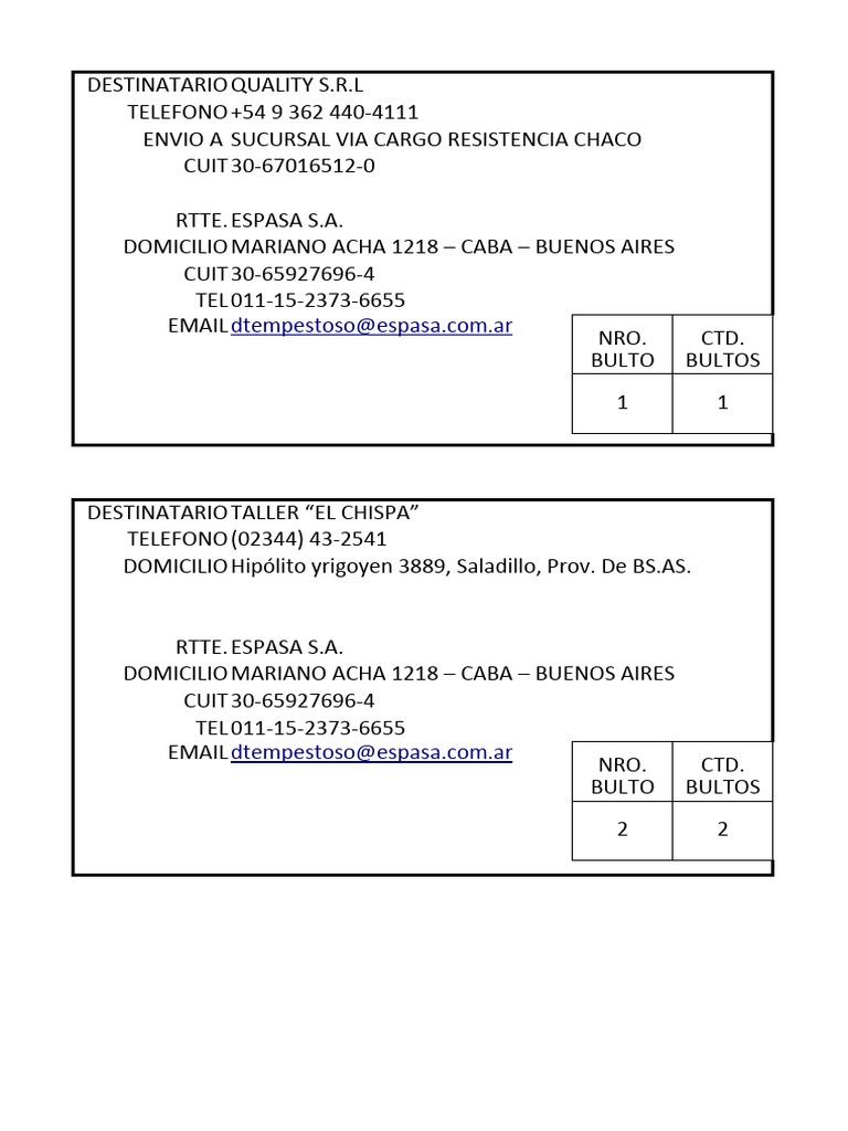 ROTULO DE ENVIO | PDF