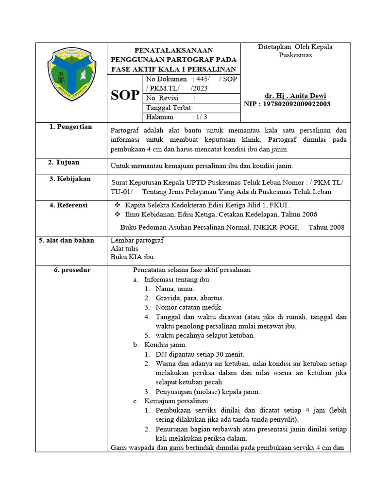 Sop Partograf | PDF