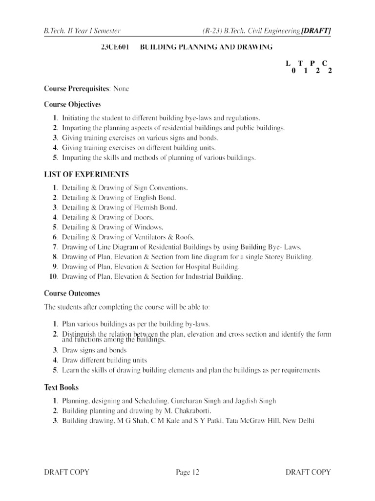 23CE601 - Building Planning and Drawing - Syllabus | PDF 23CE601 - Building Planning and Drawing - Syllabus | PDF