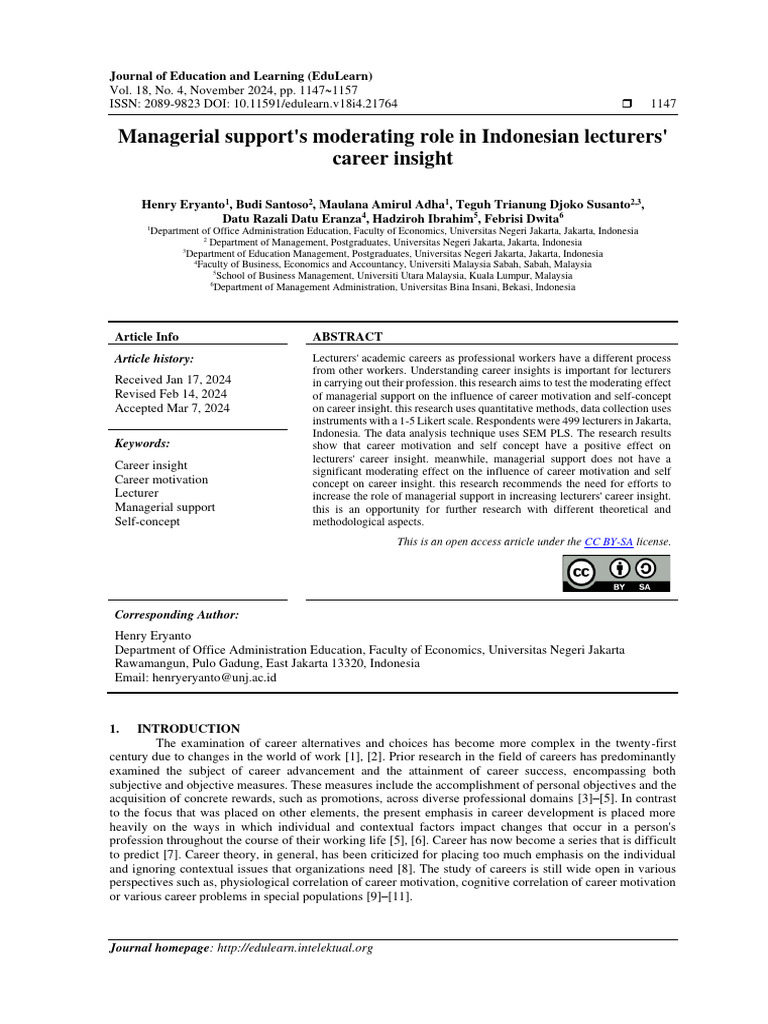 Managerial Support's Moderating Role in Indonesian Lecturers' Career ...