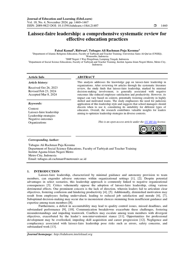 Laissez-Faire Leadership: A Comprehensive Systematic Review For ...