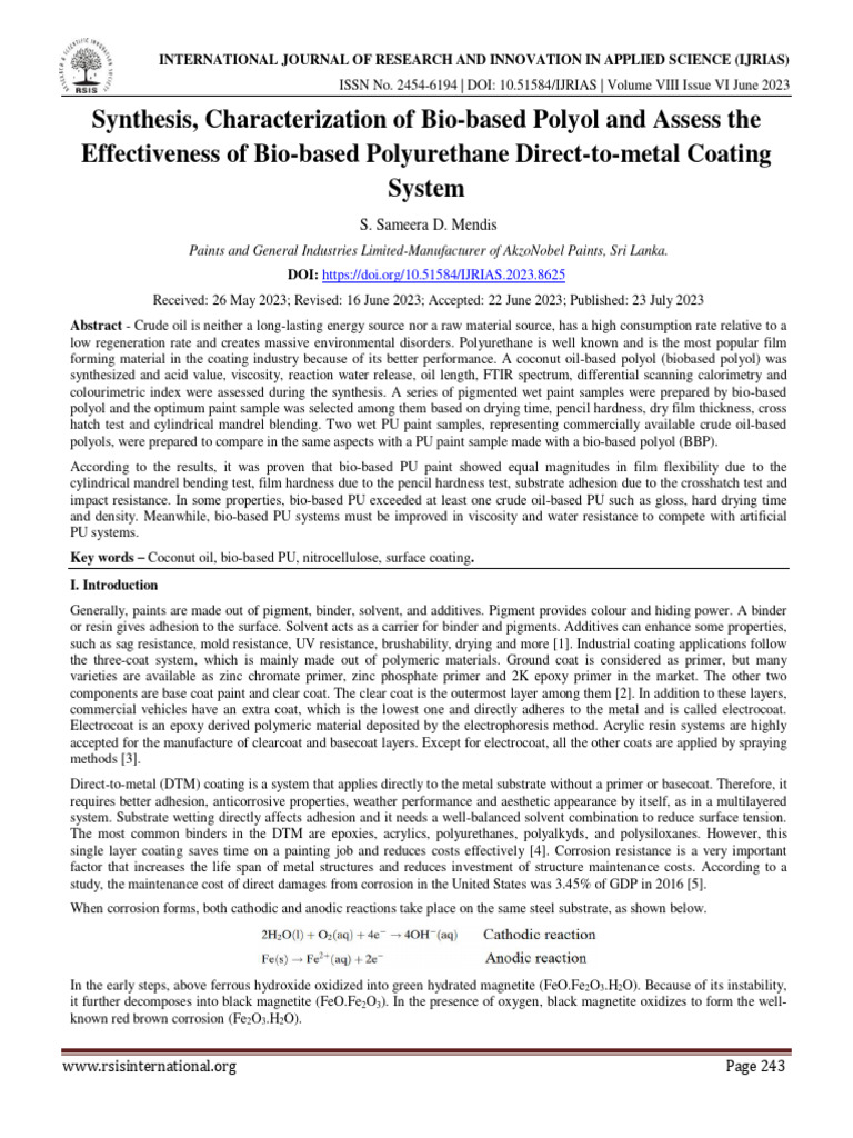 Process and Different Ratio of Making Polyol and Coating | PDF | Polyurethane | Corrosion
