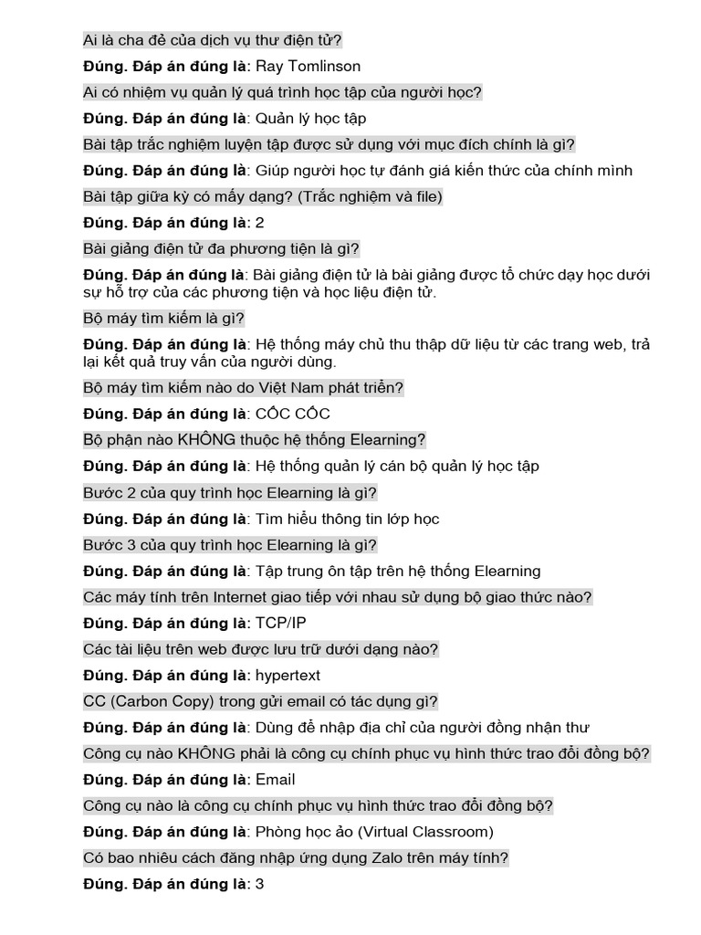 Đáp Án - T NG QUAN INTERNET VÀ ELEARNING - T10.2023 | PDF