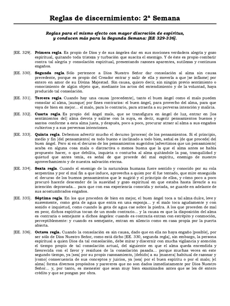 Hoja Reglas de Discernimiento 2a Semana | PDF
