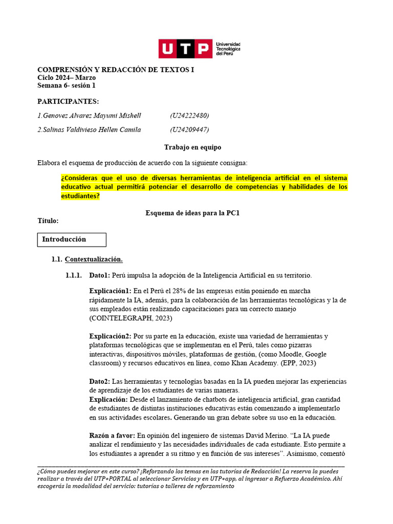 S06 S1-Esquema de Ideas para La PC1. | PDF | Inteligencia artificial | Inteligencia (IA) y semántica