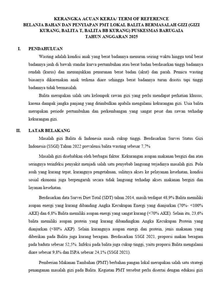 KAK Belanja Bahan Dan Penyiapan PMT Lokal Balita Bermasalah Gizi | PDF KAK Belanja Bahan Dan Penyiapan PMT Lokal Balita Bermasalah Gizi | PDF