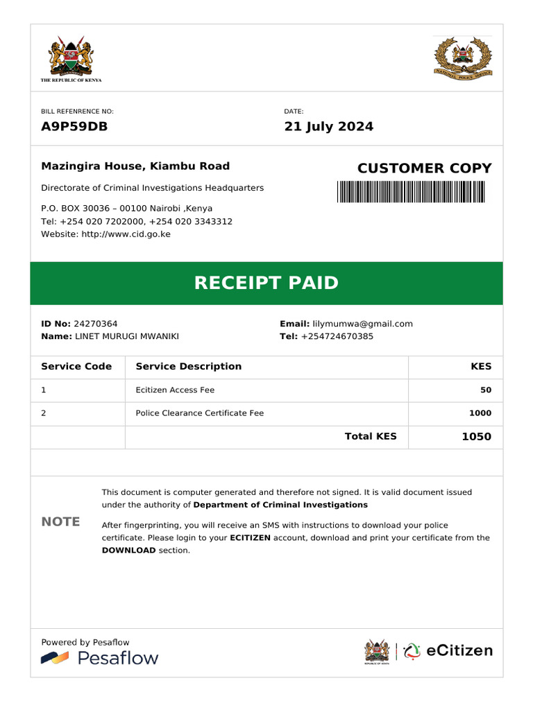 PCC Bqsjqbp7q Dci Receipt | PDF