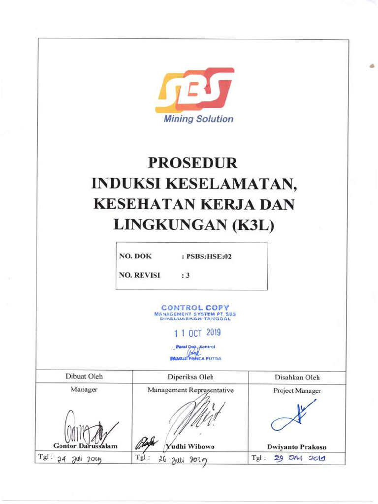 PSBS - HSE.02 Prosedur Induksi Keselamatan, Kesehatan Kerja Dan Lingkungan (K3L) | PDF | Sains ...