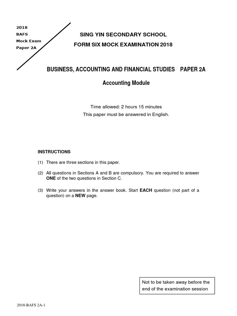 2017 F6 Bafs Mock Paper2 Question Paper | PDF | Expense | Dividend