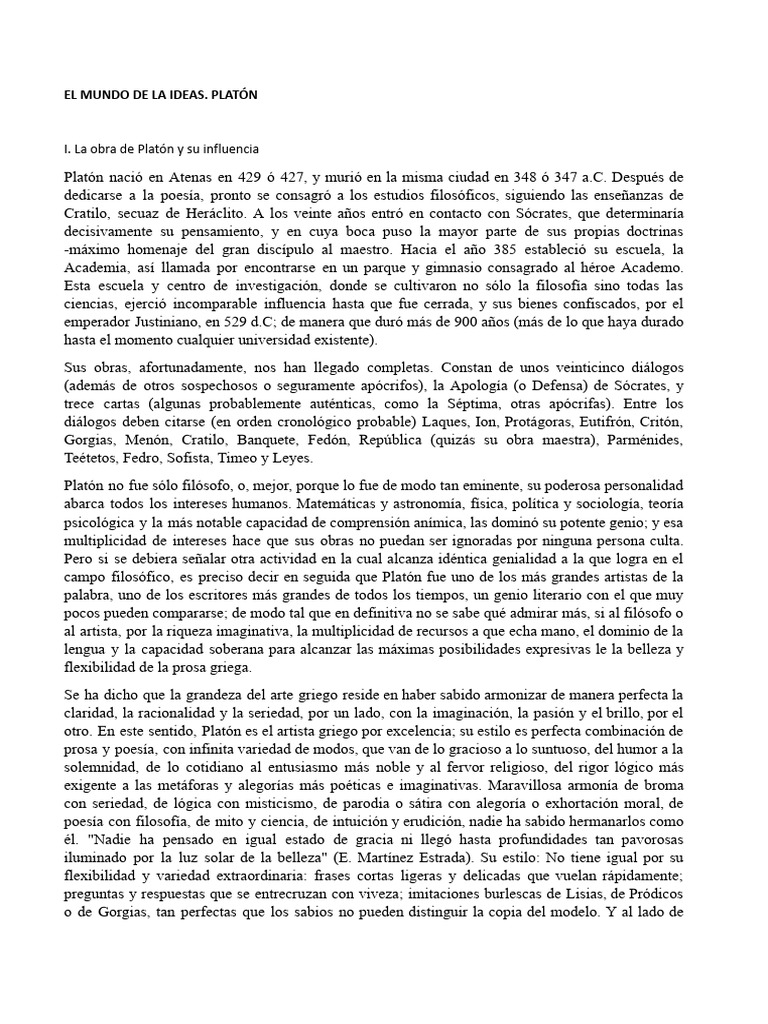 Carpio, El Mundo de Las Ideas de Platón | PDF | Platón | Conocimiento