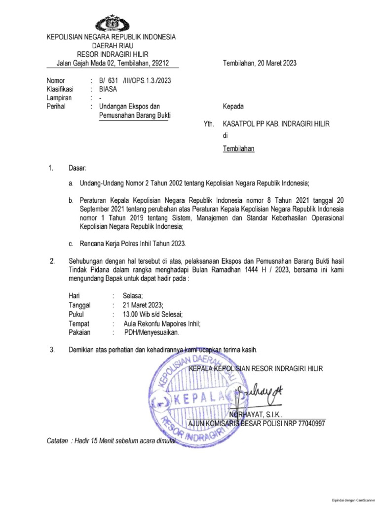Undangan Ekspos Pemusnahan Kasat Pol PP | PDF