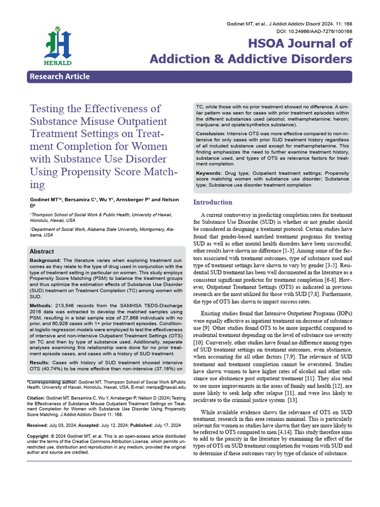 Testing The Effectiveness of Substance Misuse Outpatient Treatment ...