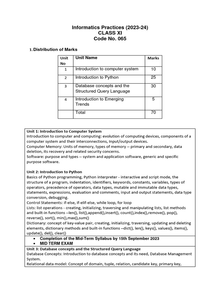 11 Informatics Practices Eng 202324 | PDF | Databases | Relational Model