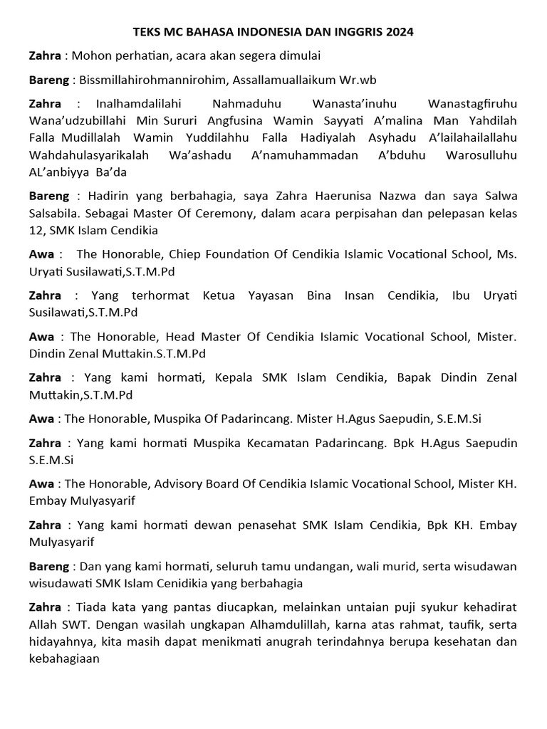 TEKS MC BAHASA INDONESIA DAN INGGRIS IC | PDF