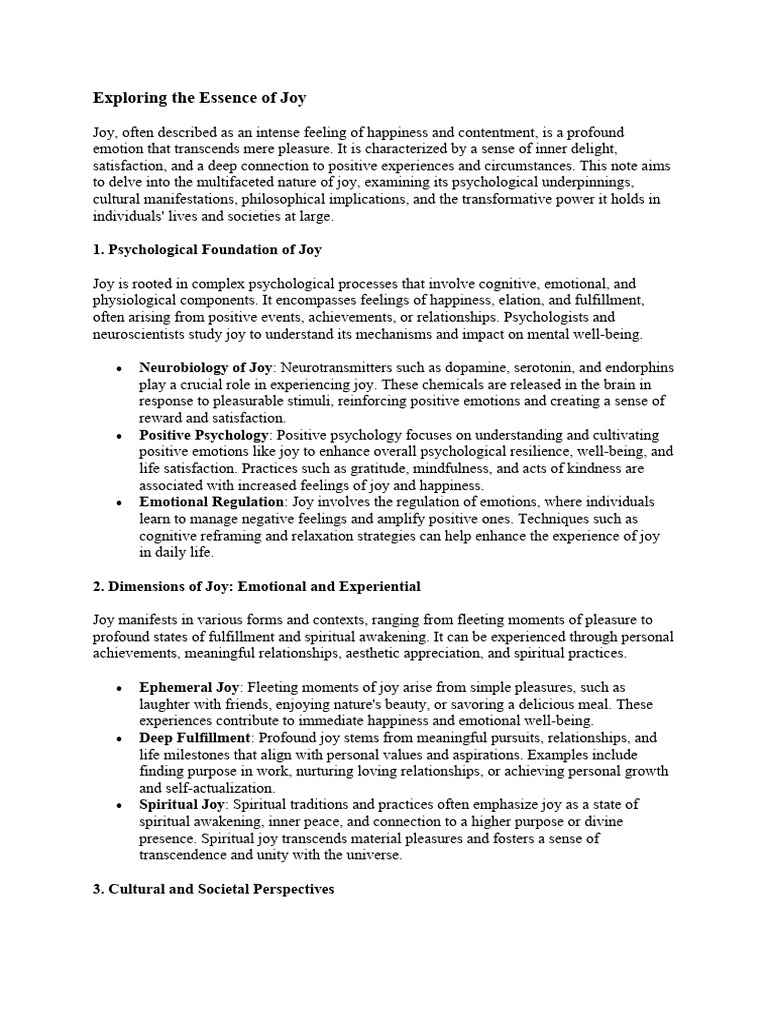 Exploring The Essence of Joy | PDF | Emotions | Happiness
