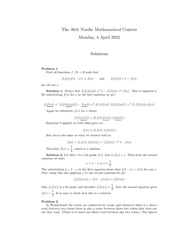 The 36th Nordic Mathematical Contest Monday, 4 April 2022 | PDF ...