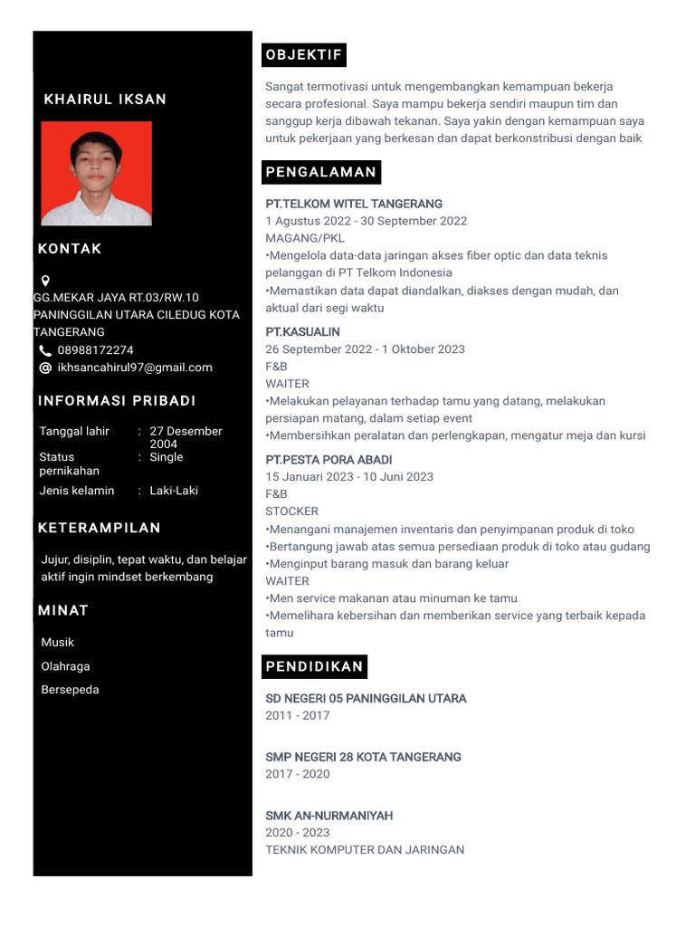 CV Terbaru Khairul Iksan | PDF