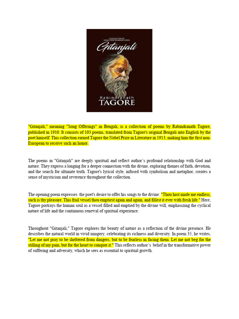 Gitanjali Summary | PDF | Religious Belief And Doctrine