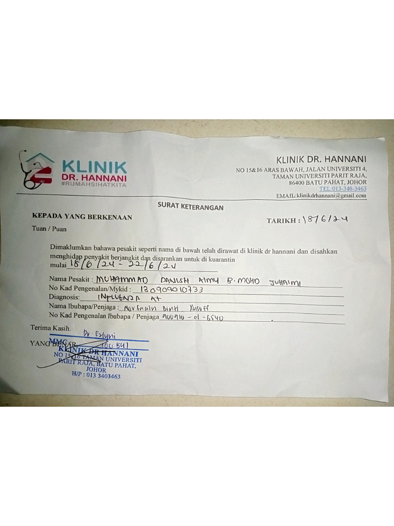 Surat Kuarantin Danish | PDF