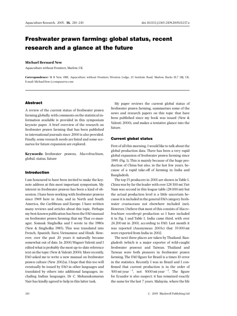 Global Status of Freshwater Prawn Farming | PDF | Shrimp